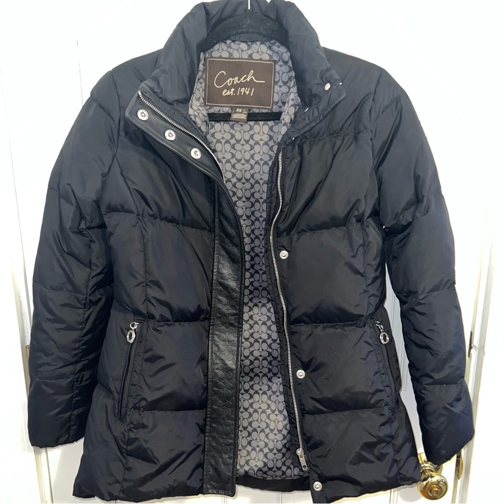 Coach Black Down Puffer Coat With Leather Trim. Excel… - Gem